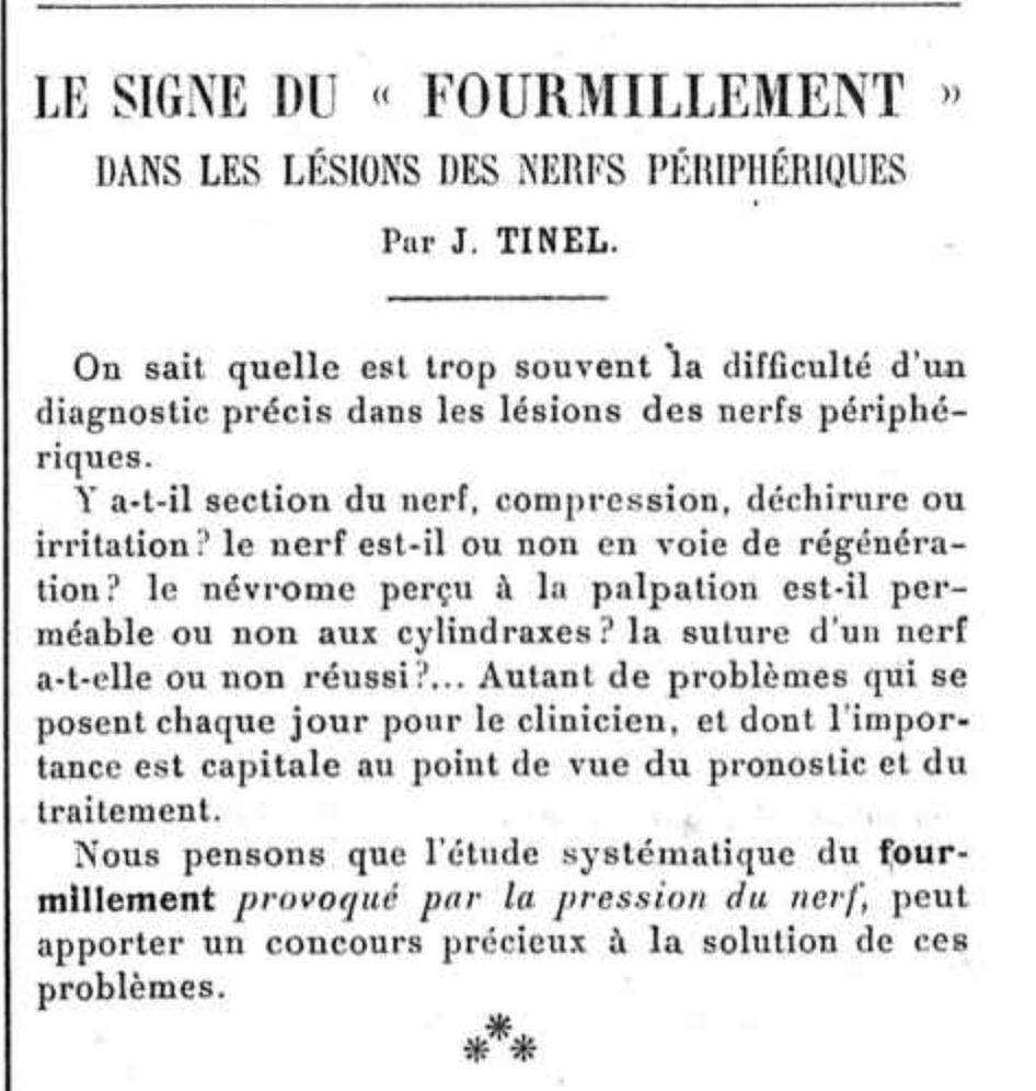 SFNP Notice historique : Le signe de Hoffmann-Tinel - SFNP